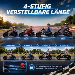 AIYAPLAY Elektrické dětské go-kart 12V, gokart se 2 motory, sedadlo nastavitelná ve 4 polohách, plynulý start, EVA kola, LED světlomety