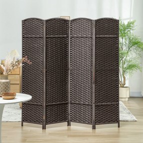 HOMCOM 4-panelový dělicí panel 160x170 cm Skládací oddělovač pro obývací pokoj, ložnici a kancelář Hnědý