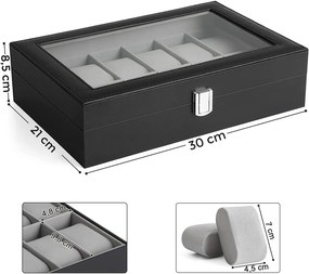 Box na hodinky Watch, 30x8,5x21 cm, černá/šedá