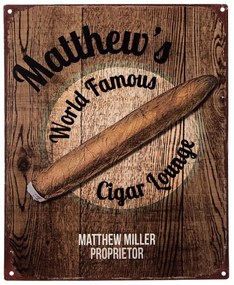 Hnědá antik nástěnná kovová cedule s doutníkem Cigar Lounge – 20x1x25 cm