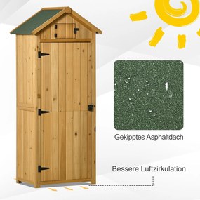 Outsunny zahradní skříňka zahradní kůlna na nářadí s policemi asfaltová střecha okno dřevo žlutá+zelená 77 x 54,2 x 179 cm | Aosom
