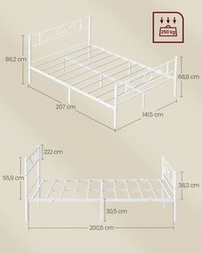 Kovová manželská postel 140 cm RMB064WG01