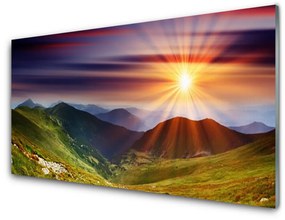 Obraz na skle Hory Západ Slunce Krajina 125x50 cm