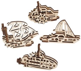 Ugears 3D dřevěné mechanické puzzle 4 mechanické přívěšky Plavidla