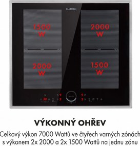 Klarstein Delicatessa 60 Prime, indukční varná deska, 7000 W, 4 zóny, časovač, černá