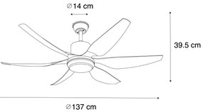 Stropní ventilátor bílý 137 cm vč. LED stmívatelný s dálkovým ovládáním - Tak