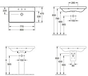 Villeroy & Boch 41568001 - Závěsné umyvadlo AVENTO 80x47 cm keramika/bílá