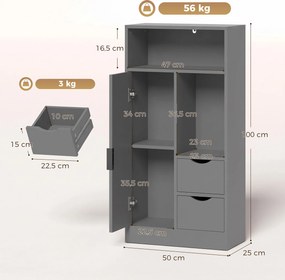 HOMCOM úzká koupelnová skříňka se 2 zásuvkami, šedá