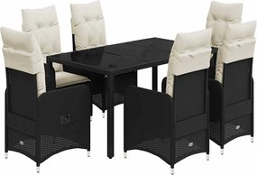7dílný zahradní bistro set s poduškami černý polyratan 3276991