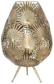 Zlatá kovová lucerna s listy -Ø 27*44 cm