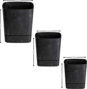 Sada 3 ks květináčů Cubi 16x16/19x19/25x25 cm černý beton