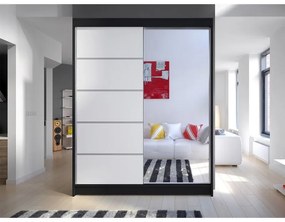Šatní skříň Belgia III, Barva: bílá + černá + zrcadlo, Osvětlení: osvětlení LED RGB - barevné