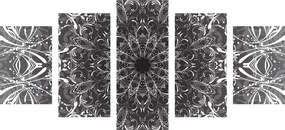 5-dílný obraz černobílá rozeta - 100x50 cm