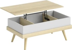 HOMCOM Nastavitelný konferenční stolek s 3 skrytými úložnými přihrádkami a dřevěnými nohami 100x79x54 cm Přírodní a bílá