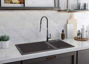 Deante Eridan, granitový dřez na desku 880x500x200 mm, 3,5" + prostorově úsporný sifon, 2-komorový, antracitová metalíza, ZQE_T20B