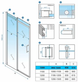 BPS-koupelny Posuvné sprchové dveře HYD-PD09A 100 bílá/transparent pro instalaci do niky - bez vaničky