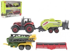 Sada farma traktor s příslušenstvím 4ks kov/plast mix druhů v krabici 21x15x6cm