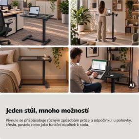 Stolek pod notebook nastavitelný, mobilní, multifunkční, černý: BILL
