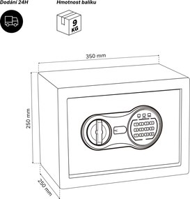 Malý domácí trezor, elektronický zámek na kód, na peníze a dokumenty, 350x250x250 mm: DORIAN