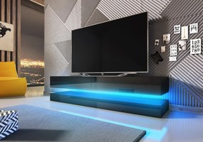 TV stolek Fly s LED osvětlením 140 cm černý mat/černý lesk