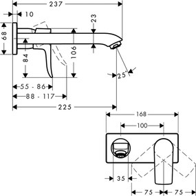 Hansgrohe Metris New, Umyvadlová páková baterie pod omítku, chromová, 31086000