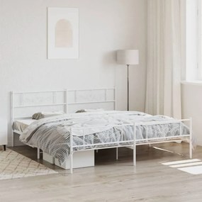 Kovový rám postele s hlavovým a nožním čelem bílý 180 x 200 cm - Default Title