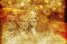 DIMEX | Samolepicí vliesová fototapeta na zeď Ilustrace amerických prezidentů MA-5-2934 | 375 x 250 cm | modrá, červená, bílá, žlutá