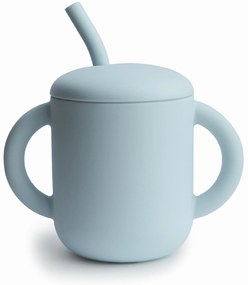 Mushie Silikonový hrneček s brčkem Powder Blue
