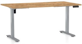 Výškově nastavitelný stůl OfficeTech B, 160 x 80 cm, šedá podnož, dub zlatý