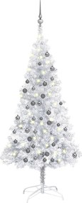 vidaXL Umělý vánoční stromek s LED a sadou koulí 120 cm PVC [3077497] Barva: modrá a šedá