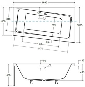 BESCO Asymetrická vana ASTI Nožičky k vaně - S nožičkami, Rozměr vany - 170 × 110 cm, Způsob provedení - Pravé VANAST17P+OLVPINOZSTELWD