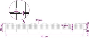 Zahradní plot s kopím nahoře ocelový 1172 x 150 cm černý 277736