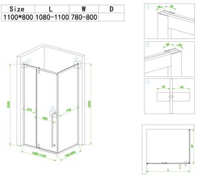 BPS-koupelny Obdélníkový sprchový kout HYD-OK12BS 110x80 černá/transparent - bez vaničky
