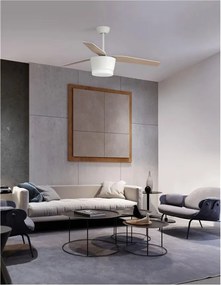 NV 5260261 Stropní ventilátor se světlem MONSOON tělo z oceli matná bílá a sklo 3ABS dřevěné listy LED 18W 3000K - NOVA LUCE