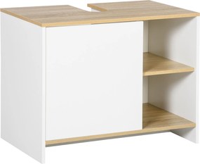 Moderní koupelnová skříňka pod umyvadlo kleankin s přihrádkami a dveřmi 77x45x60 cm Bílá a Přírodní | Aosom