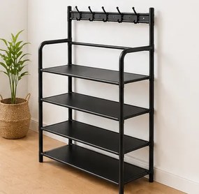 věšák s botníkem, kov, 5 pater, 172x60x26 cm, černá, Dekorino TK20260001