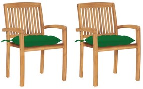 vidaXL Zahradní židle 2 ks zelené podušky masivní teak