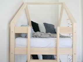 Benlemi Sada: Domečková patrová postel KILI s dřevěným úložným šuplíkem BUDDY na kolečkách Zvolte barvu: Tmavě šedá, Varianta: S roštem