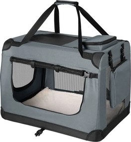 Skládací přepravní box pro psy, šedý, s pelíškem, velikost S