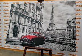 Obraz červené retro auto v Paříži - 90x60 cm