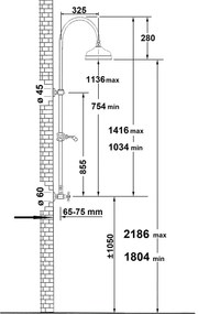 Reitano Rubinetteria ANTEA retro sprchový sloup k napojení na baterii, hlavová, retro ruční sprcha, chrom SET031