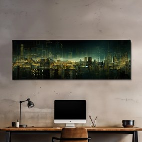 Obraz na plátně - Futuristické město - Světelná Abstrakce FeelHappy.cz Velikost obrazu: 210 x 70 cm