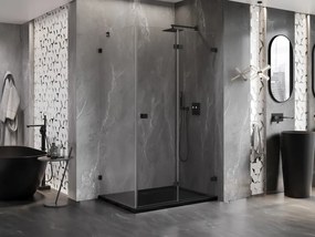 Mexen Lunar-F, sklápěcí sprchový kout pravý 100 x 80 cm, 8mm čiré sklo, černý profil, 836-100-080-70-00-P