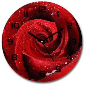 Wallmuralia Skleněné hodiny kulaté Kapky na růži fi 30 cm