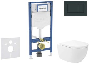 Geberit Duofix - Set předstěnové instalace, klozetu Oudee Vortex a sedátka softclose, tlačítko Sigma20, černá lesk/černá mat SANI11CA5147B