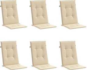 Podušky na židli vysoké opěradlo 6 ks béžové 120x50x3 cm textil 314107