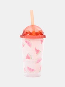 Sinsay - Cup with straw with watermelon motif - pastelová růžová