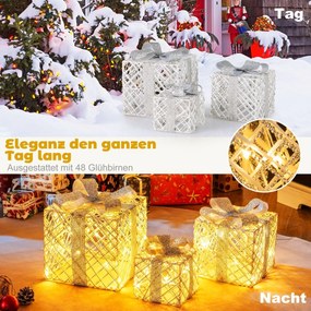 Costway Sada 3 dárkových krabiček LED s 48 Teplými bílými LED světly