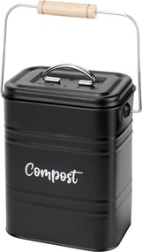 VILDE Kuchyňský kompostér s uhlíkovým filtrem, na bio odpad, kovový, černý, 3,5 l