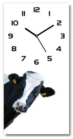 Wallmuralia Nástěnné skleněné hodiny Strakatá kráva 30x60 cm